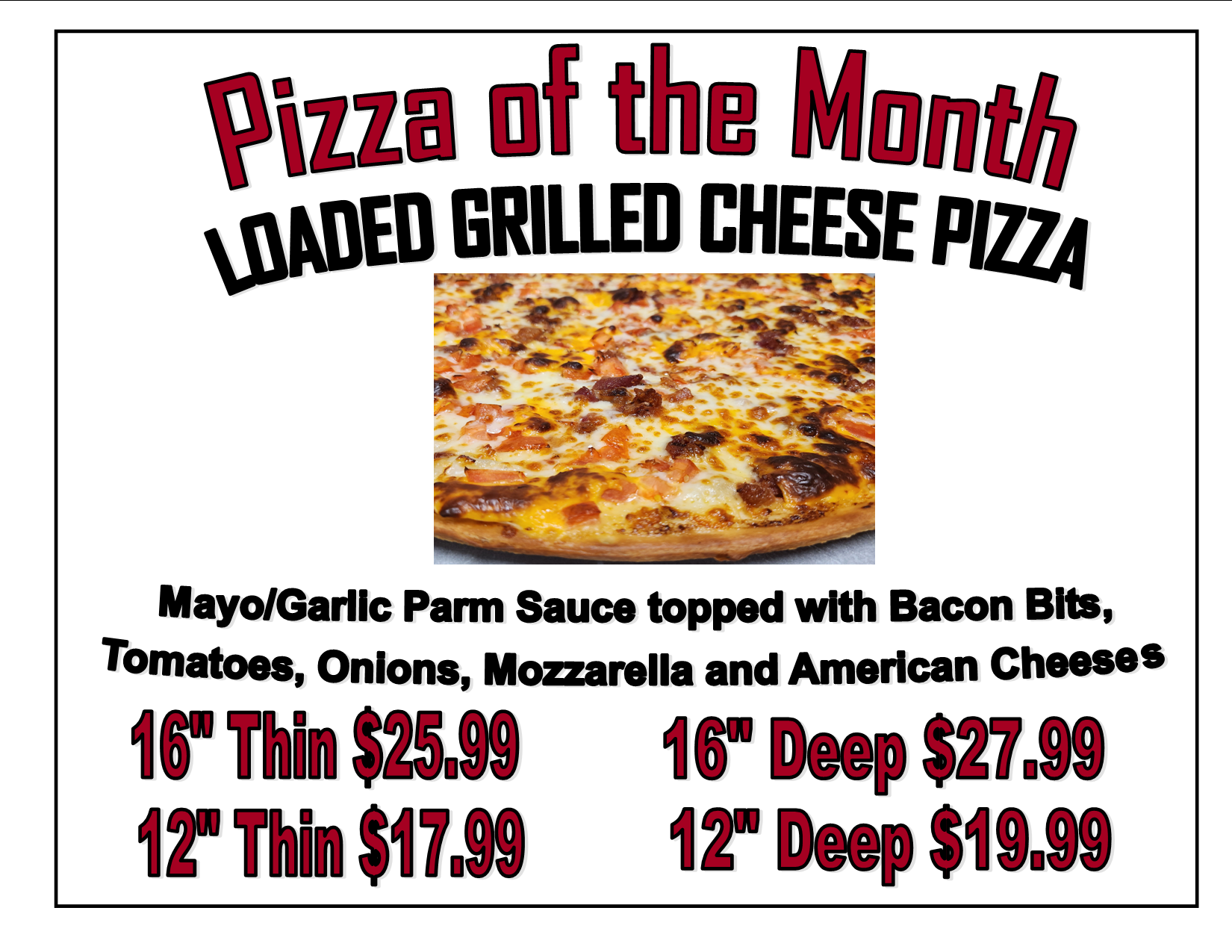 King Pin Lanes > FOOD MENU > PIZZA OF THE MONTH